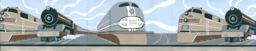 Contemporary Multiple Train Engines in Art Deco Style Wallpaper Border ...